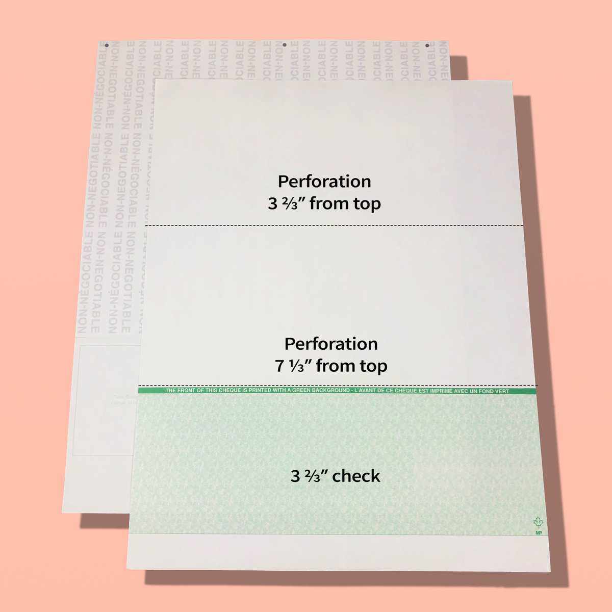 Canadian Green Bottom Cheque 3.67” | 2500 Cheques | RELYCO