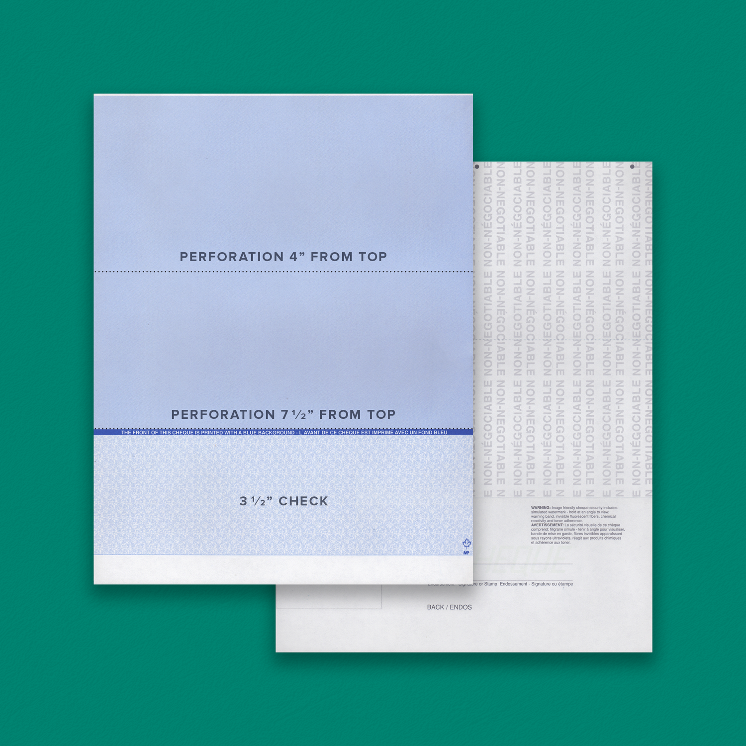 Canadian Blue Bottom Cheque 3.5” (2,500 cheques) | RELYCO