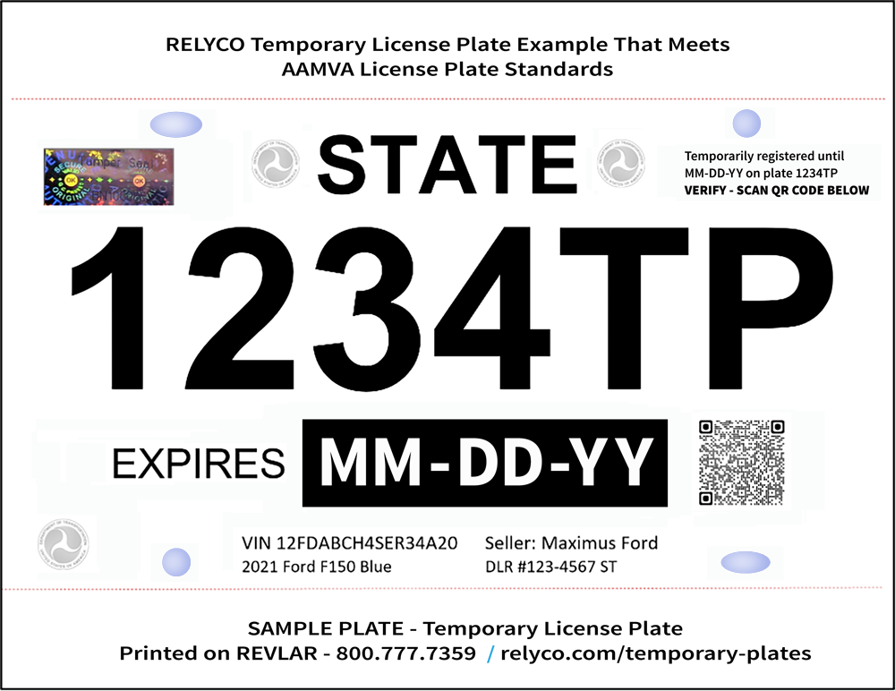 Temporary License Plates For DMVs, Dealers & State Agencies